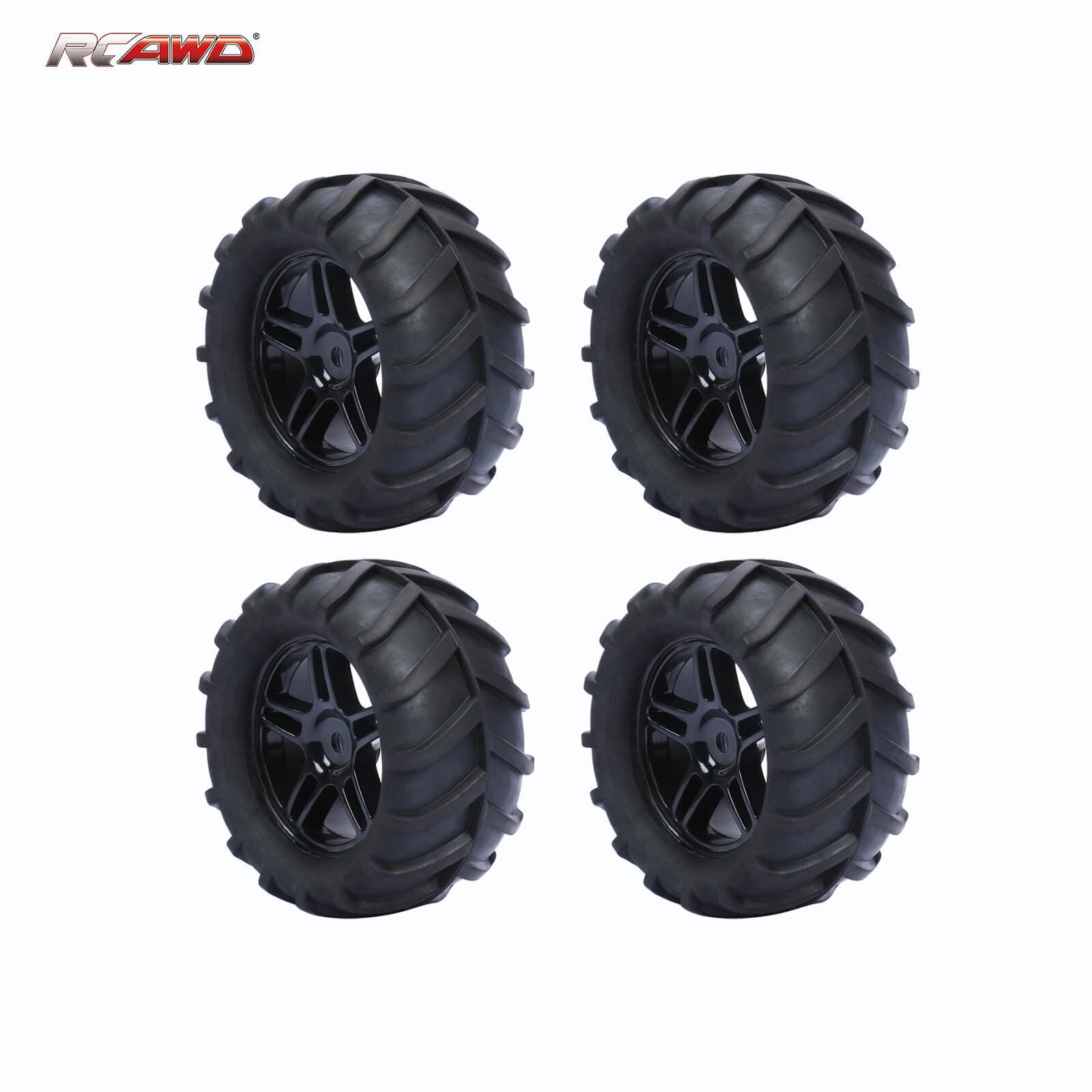 RCAWD Pre-glued 1/16 scale wheels and tires Herringbone Pattern GL ...